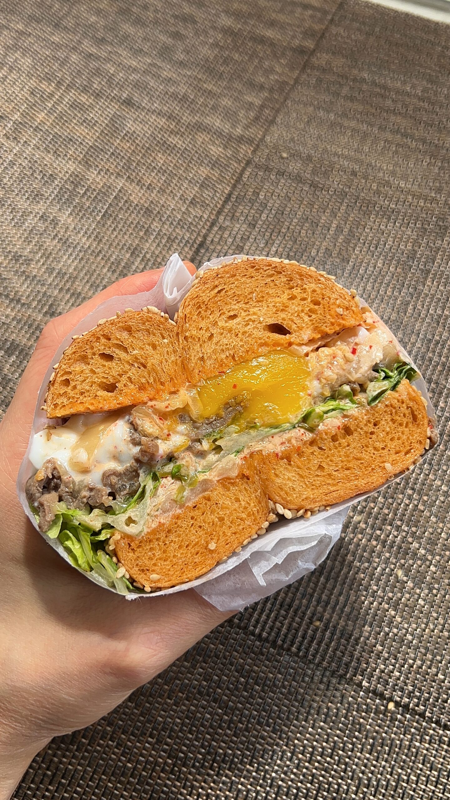 Bulgogi and Egg Gochujang Bagel Sandwich - Okonomi Kitchen